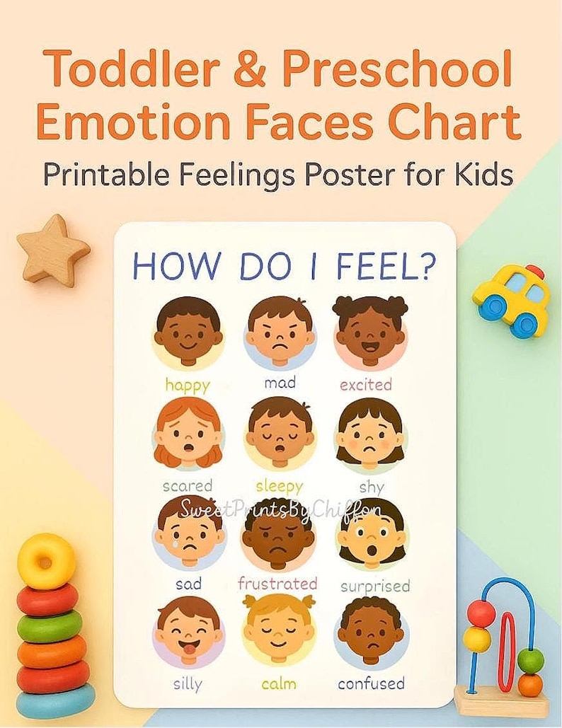 Toddler & Preschool Emotion Faces Chart – Printable Feelings Poster for ...