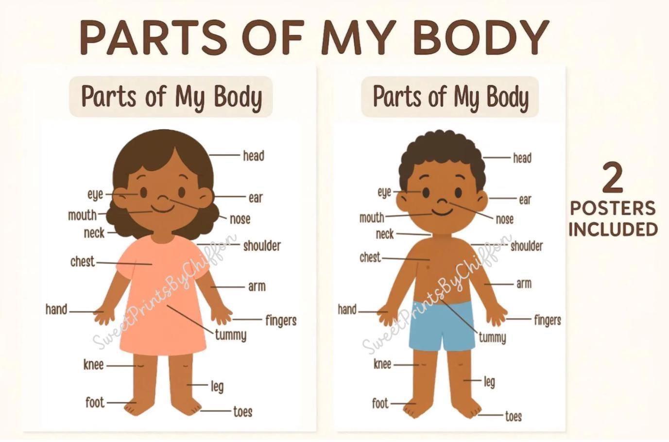 Parts of My Body Poster – African American Boy & Girl Toddler Learning ...