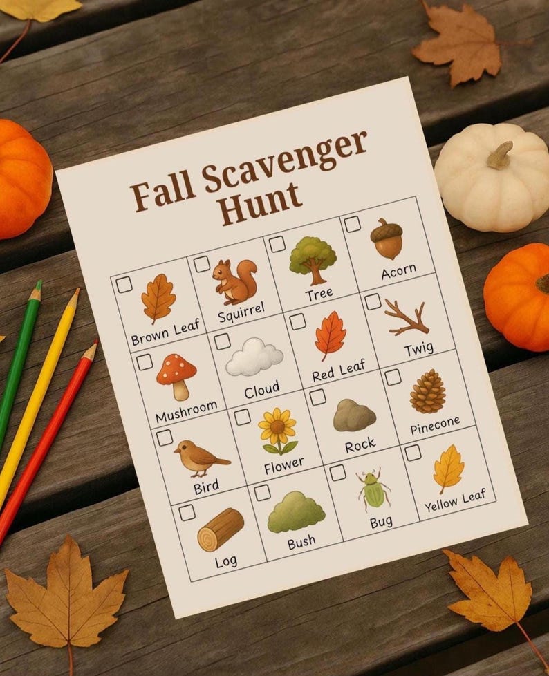 Fall Scavenger Hunt for Kids: Printable Autumn Nature Game (PDF ...