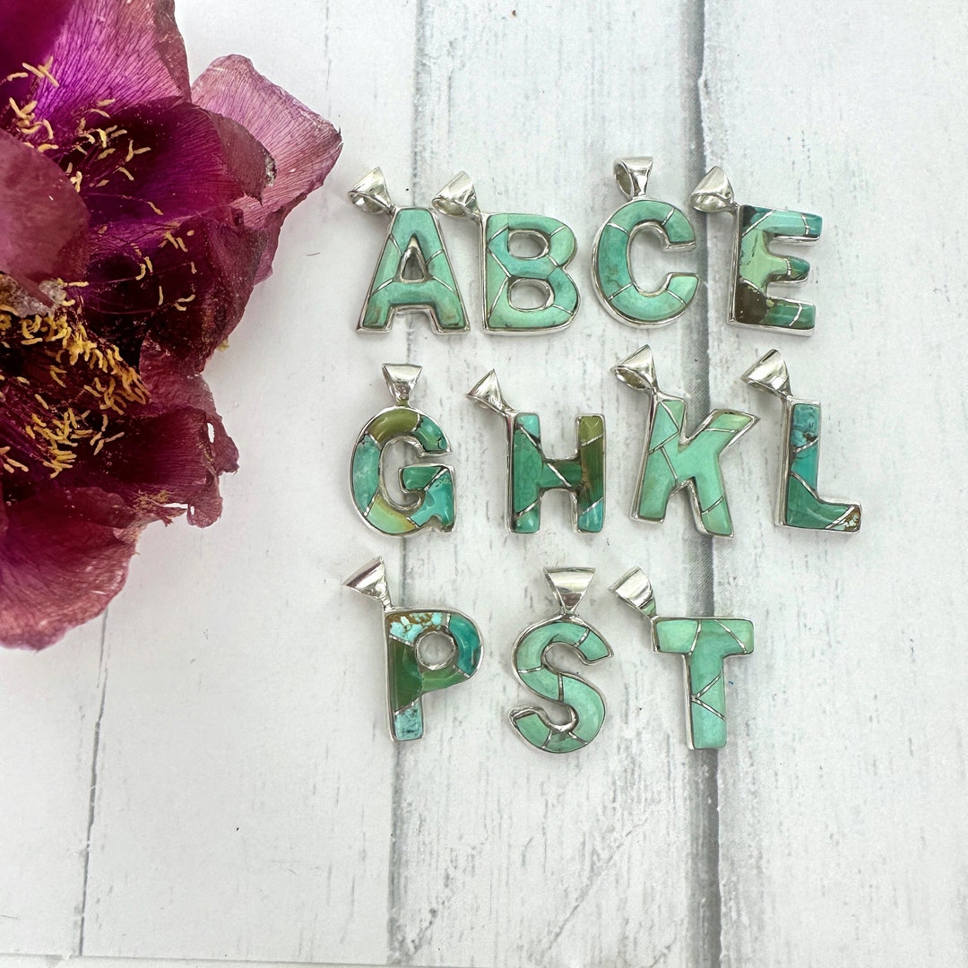 MINI Turquoise Initial Pendant H-T | Letter Pendant | Gift for Her ...