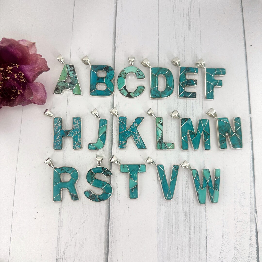 Turquoise Initial Pendant A-L | Letter Pendant | Gift for Her | Inlay ...