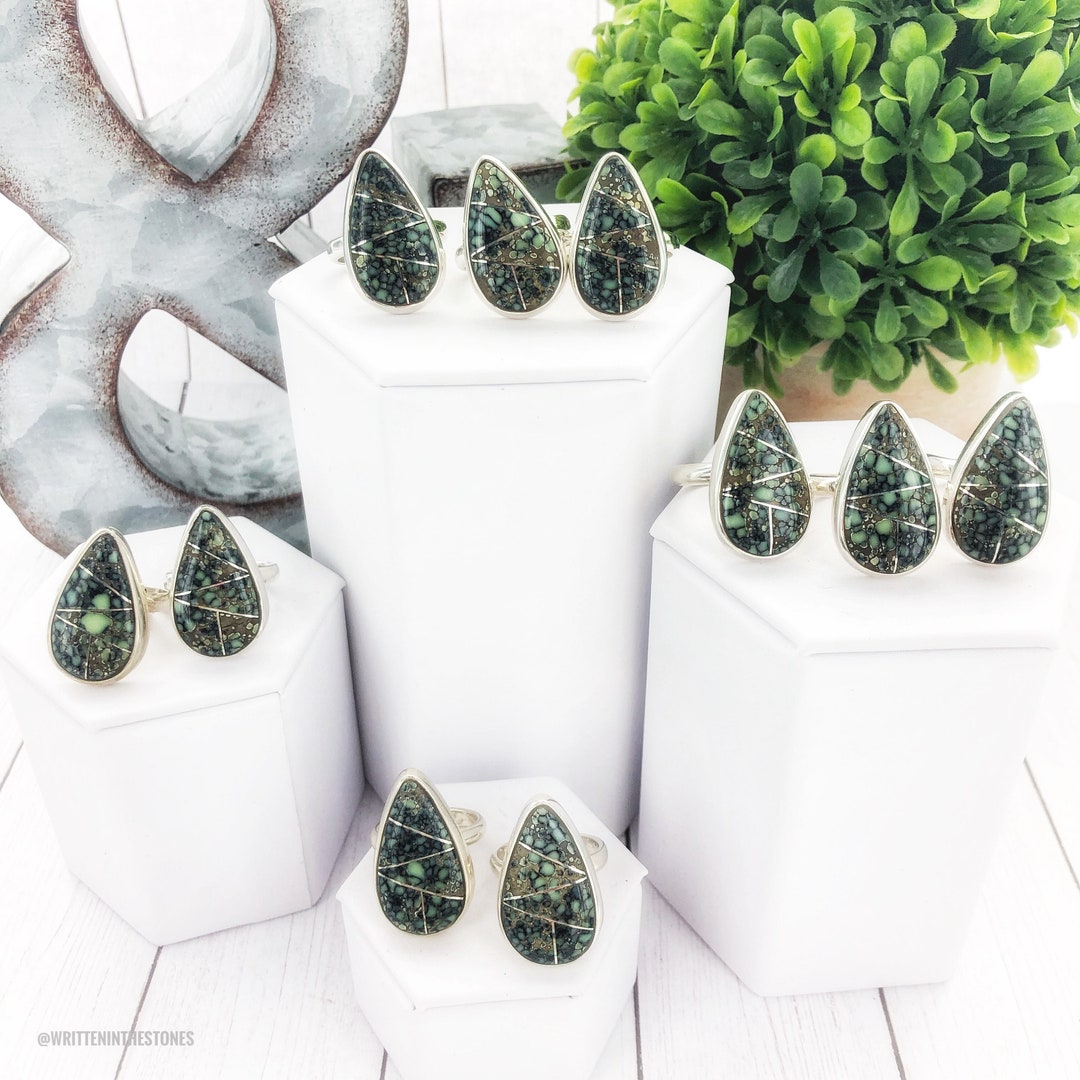 Raindrops Poseidon Variscite Ring | Gift for Her | Inlay Jewelry - Etsy