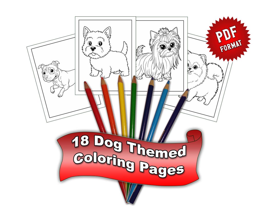 Set of 18 Printable Dog Coloring Book Pages - Various Breeds - Etsy