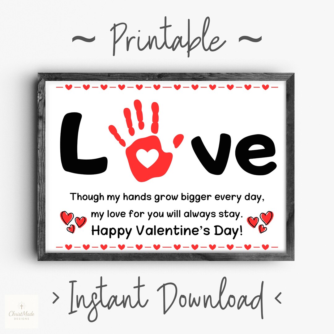 Valentine’s Day Handprint Craft Printable | Preschool Valentine Gift ...