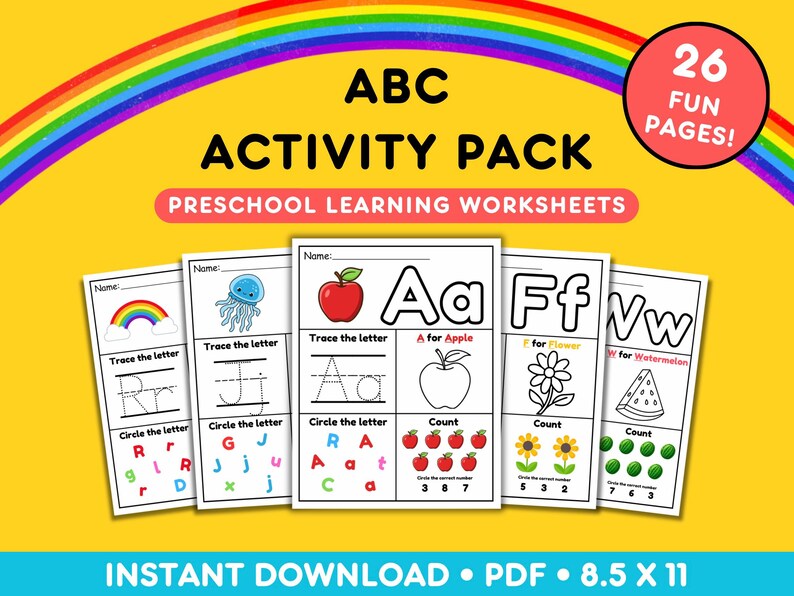 ABC Preschool Activity Pack: Alphabet Tracing, Coloring, and Counting ...
