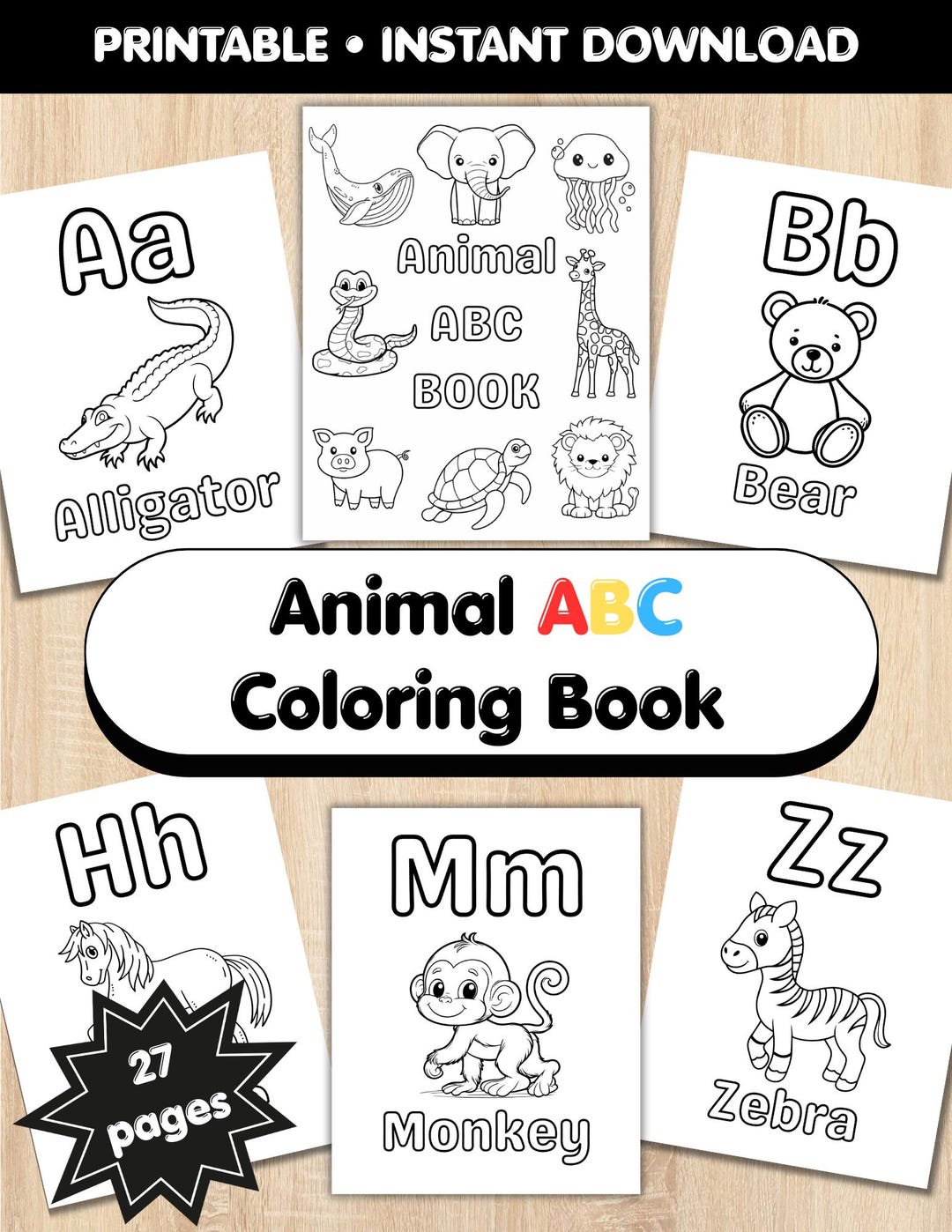 Animal Alphabet Coloring Book: ABC Learning Activity (PDF & PNG) - Etsy