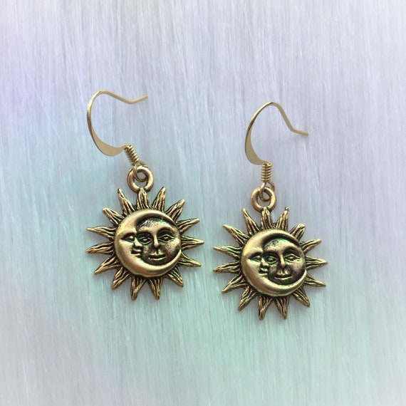 Sun and Moon Earrings in Silver or Gold Sold per Pair leave QTY as 1 Etsy