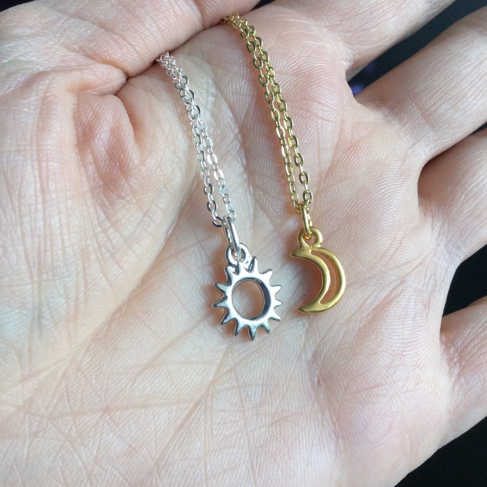 Silver Sun Gold Moon Necklaces, Dainty, Minimalist Jewelry - Etsy