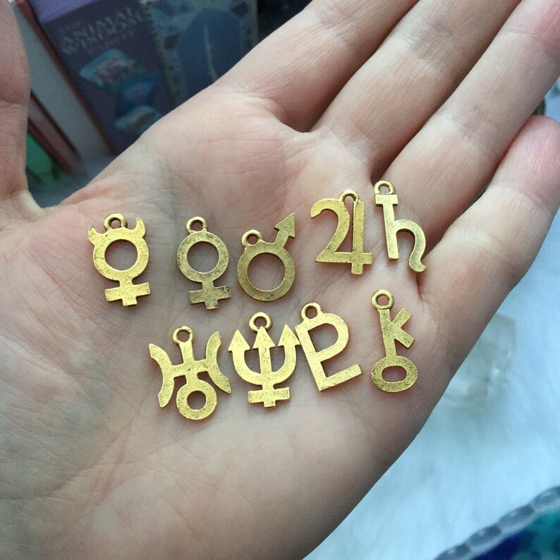 Gold Planet Symbol Glyph charms Jupiter Saturn Mars Pluto | Etsy