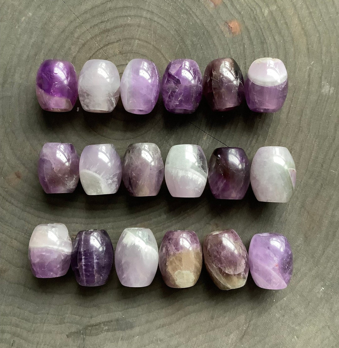 Amethyst Loc Beads, Purple Gemstone Hair Beads, MEDIUM BARREL Size ...
