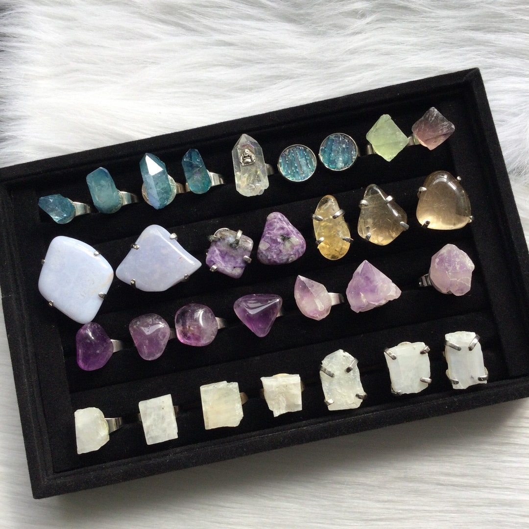 Adjustable Gemstone Ring, Large Crystal Statement Rings, Amethyst ...