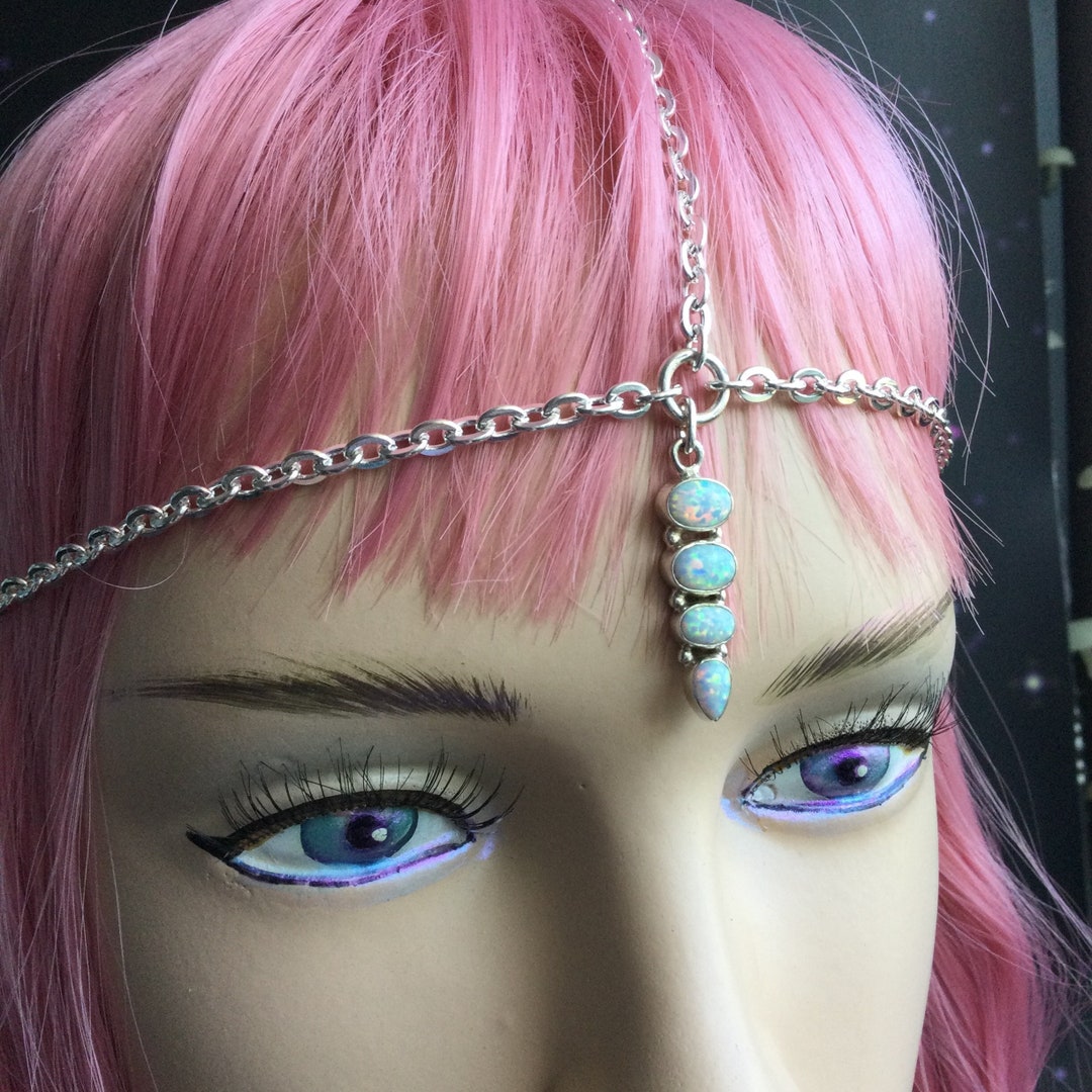 Opal Head Chain Circlet: Sterling Silver Gemstone Hair Jewelry - Etsy