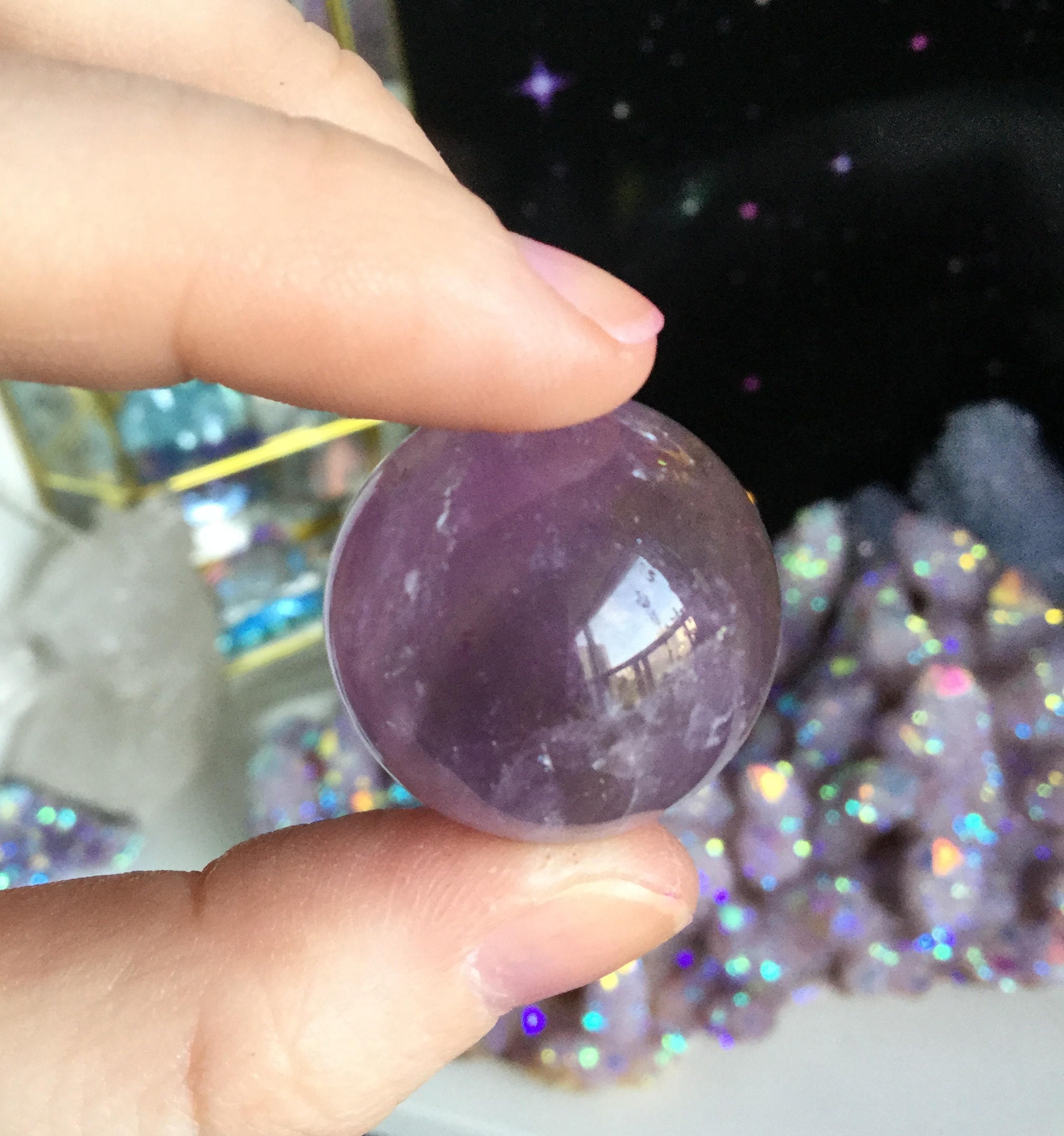 Amethyst Crystal ball, 1” gemstone sphere with stand