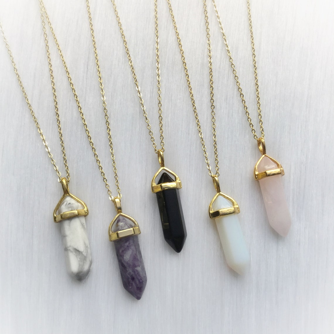 Gold Crystal Necklace Your Choice of Gemstone Point Pendant - Etsy