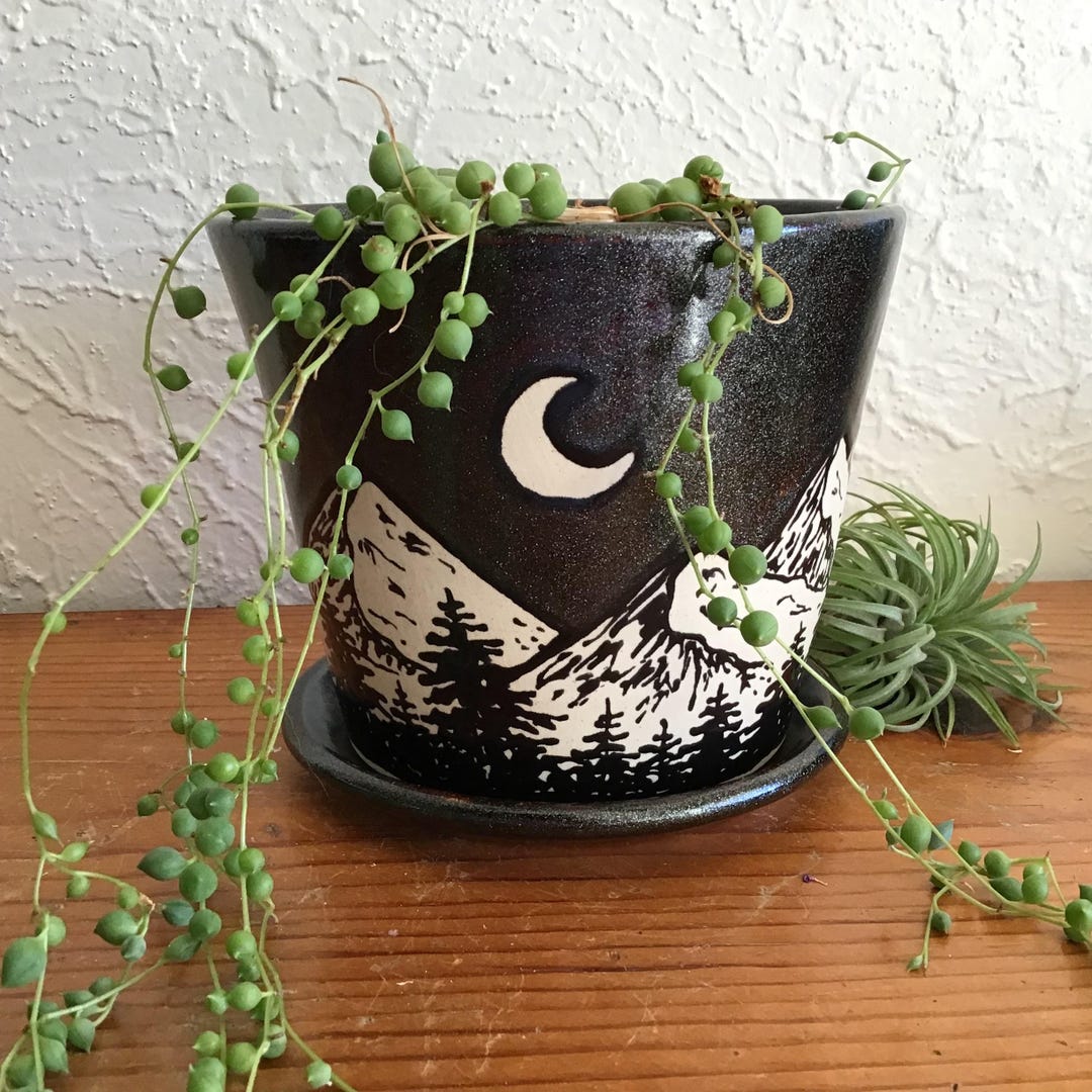 Wheel Thrown and Hand Painted Ceramic Pottery Flower Pot or Planter ...