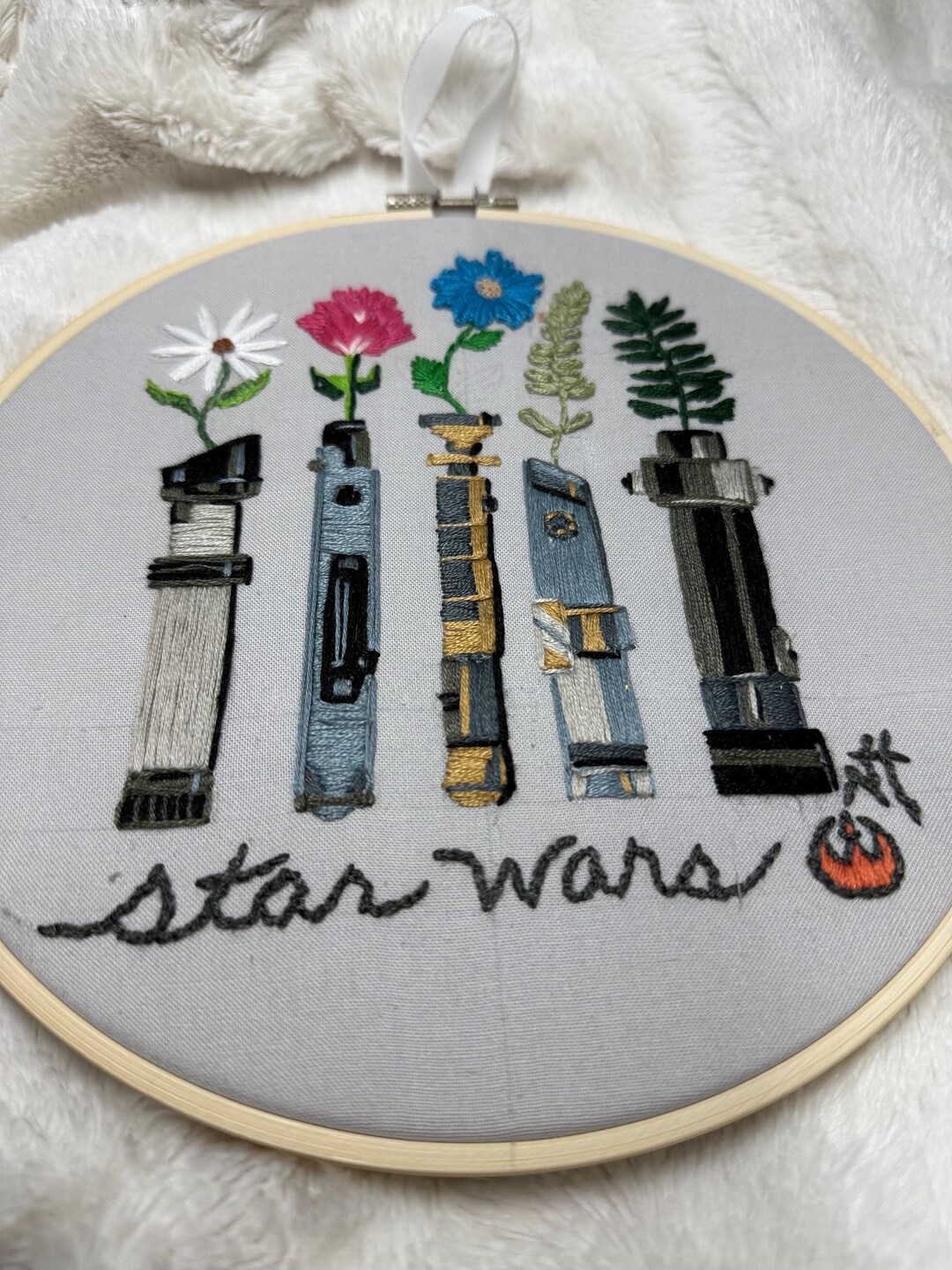 Star Wars Lightsaber Flower Embroidered 8inch Handmade -one of a Kind ...