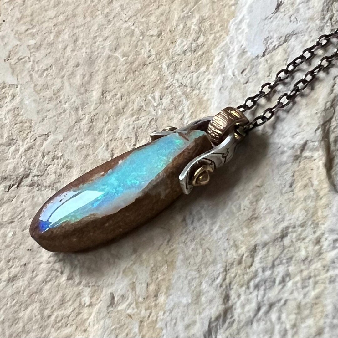 Petite Australian Boulder Opal Necklace, Blue Opal Jewelry, Dainty ...