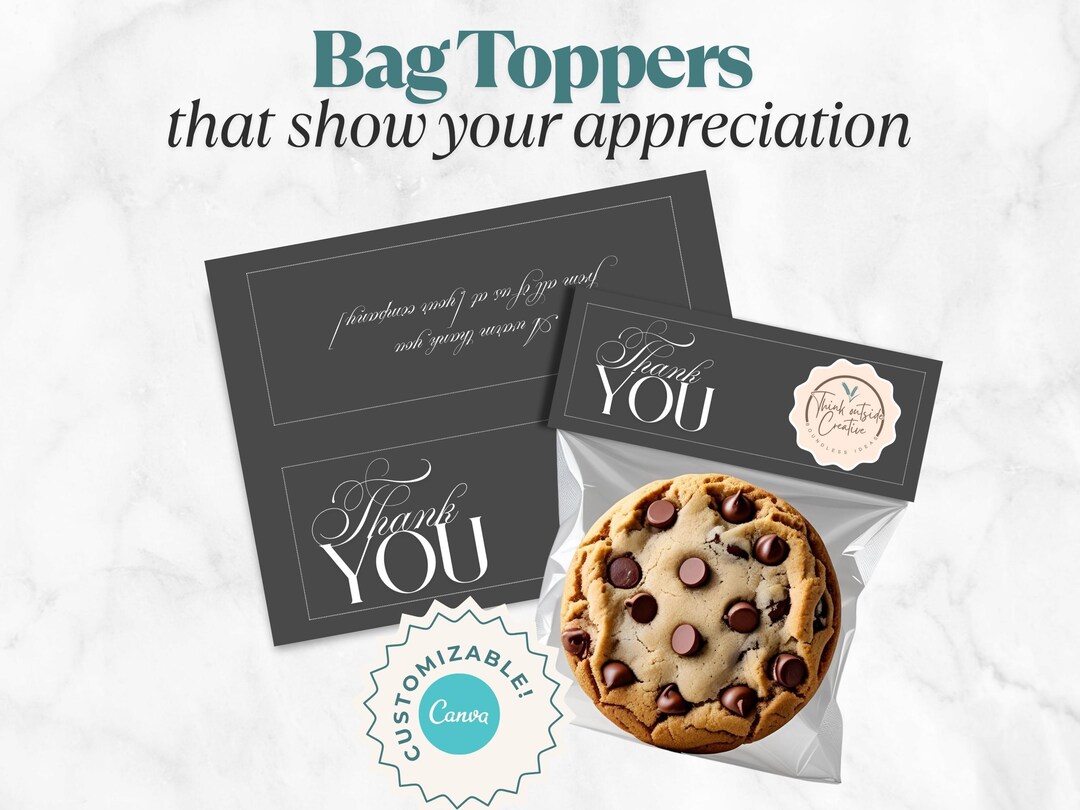 Classy Thank You Bag Topper – Canva Customizable Header Card Template ...