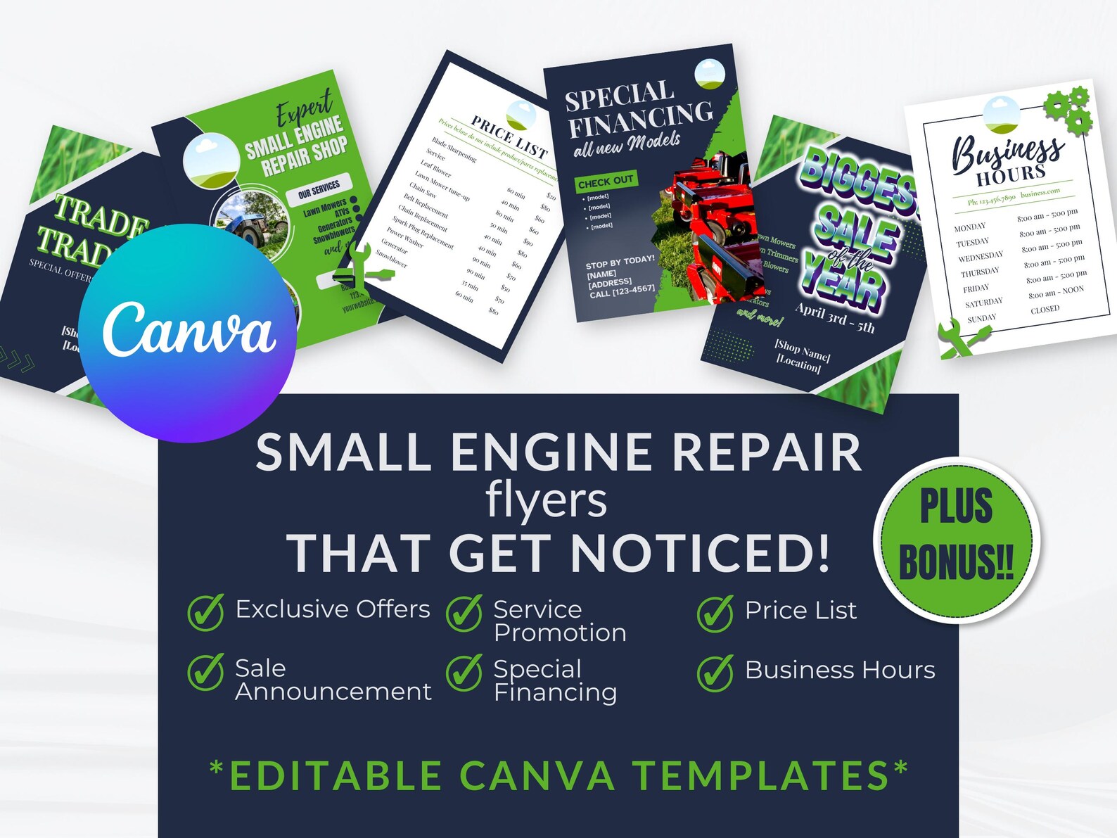 Small Engine Repair Shop Flyer Marketing Bundle | Customizable Canva ...