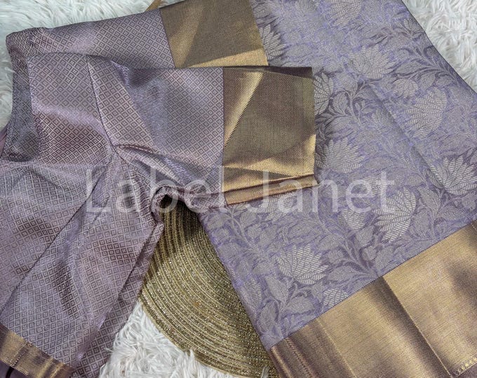 Pretty Lavender Tissue Saree With Princess Cut Stitched Blouse - Etsy
