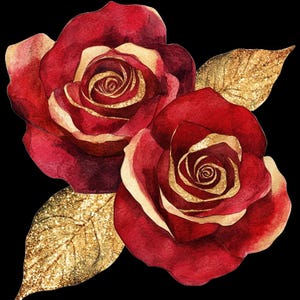 Red and Gold Glitter Floral Bouquet / Clip Art Watercolor Bouquet ...