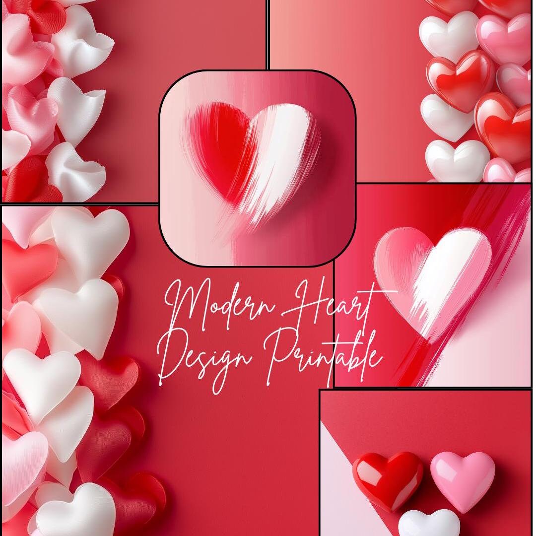 Modern 3D Heart Printable –red,pink and White Aesthetic PNG Clipart ...