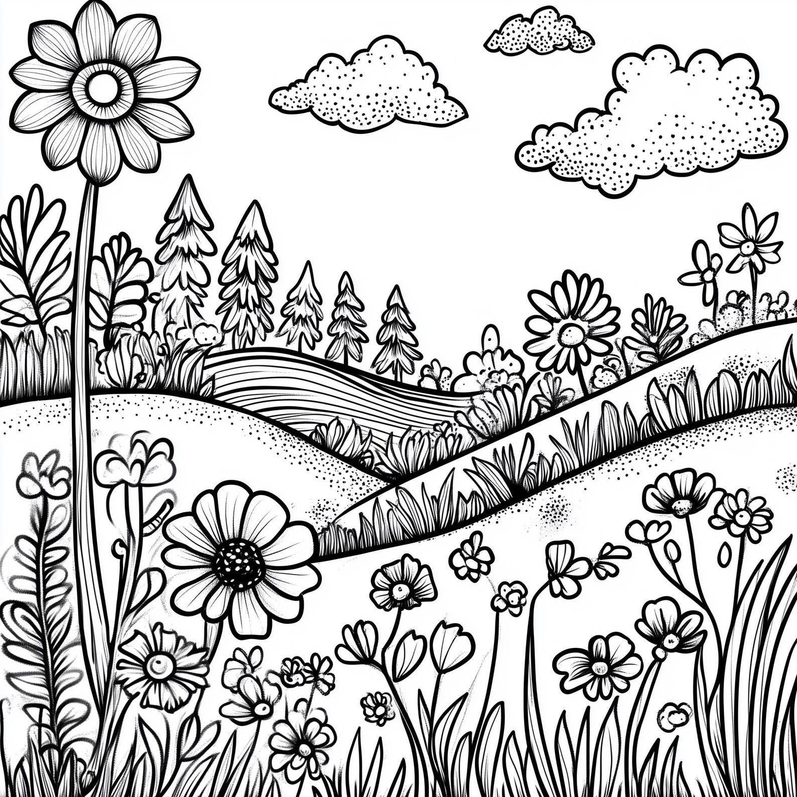 Nature-inspired Coloring Page - Printable PNG | Relaxing Scenery of ...