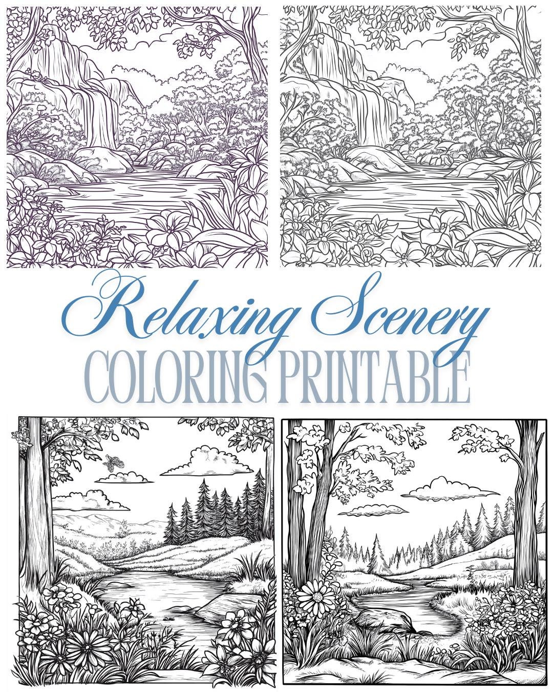 Nature-inspired Coloring Page - Printable PNG | Relaxing Scenery of ...