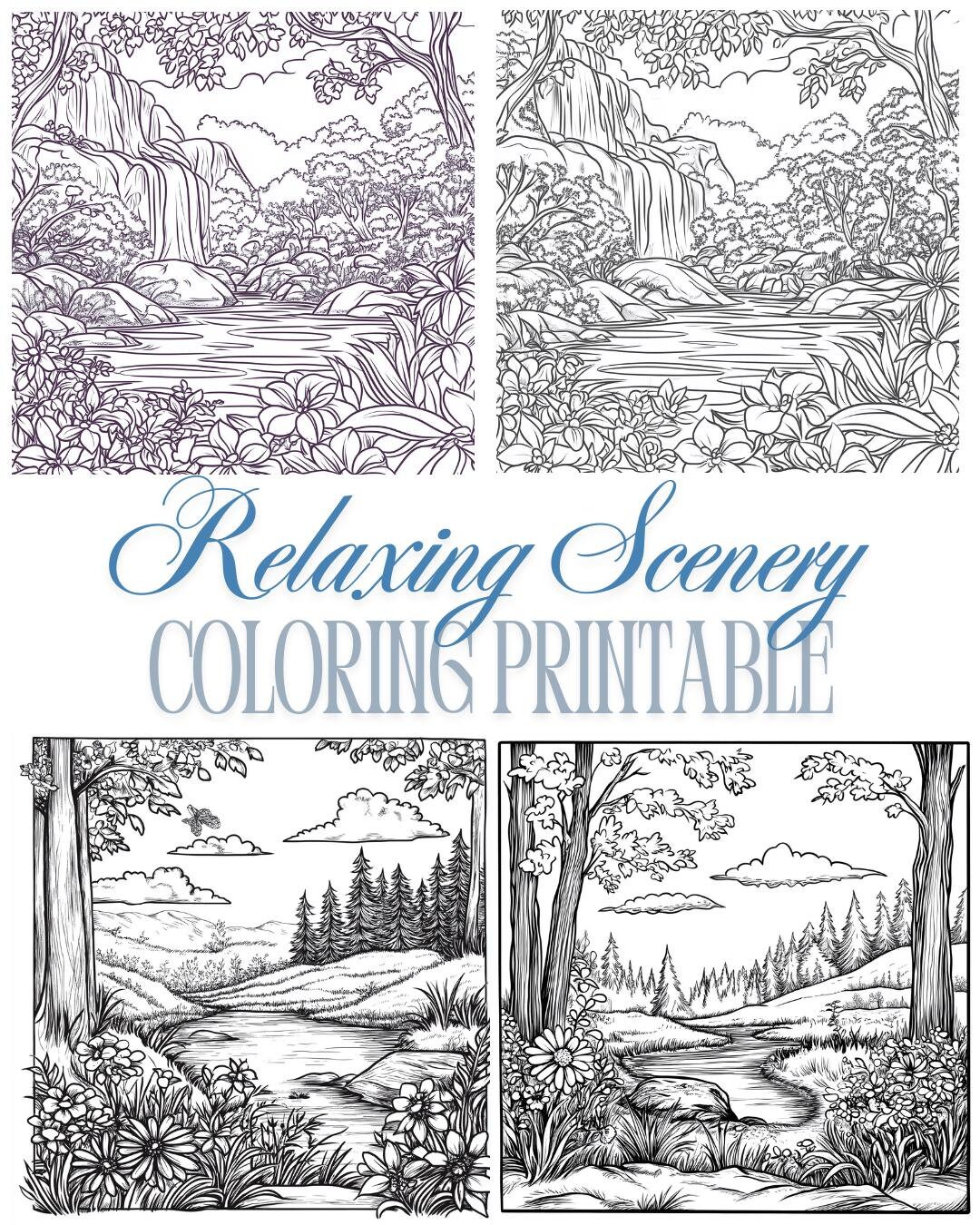Nature-inspired Coloring Page - Printable PNG | Relaxing Scenery of ...