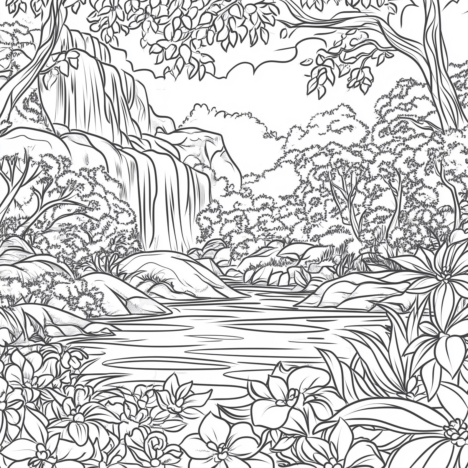 Nature-inspired Coloring Page - Printable PNG | Relaxing Scenery of ...