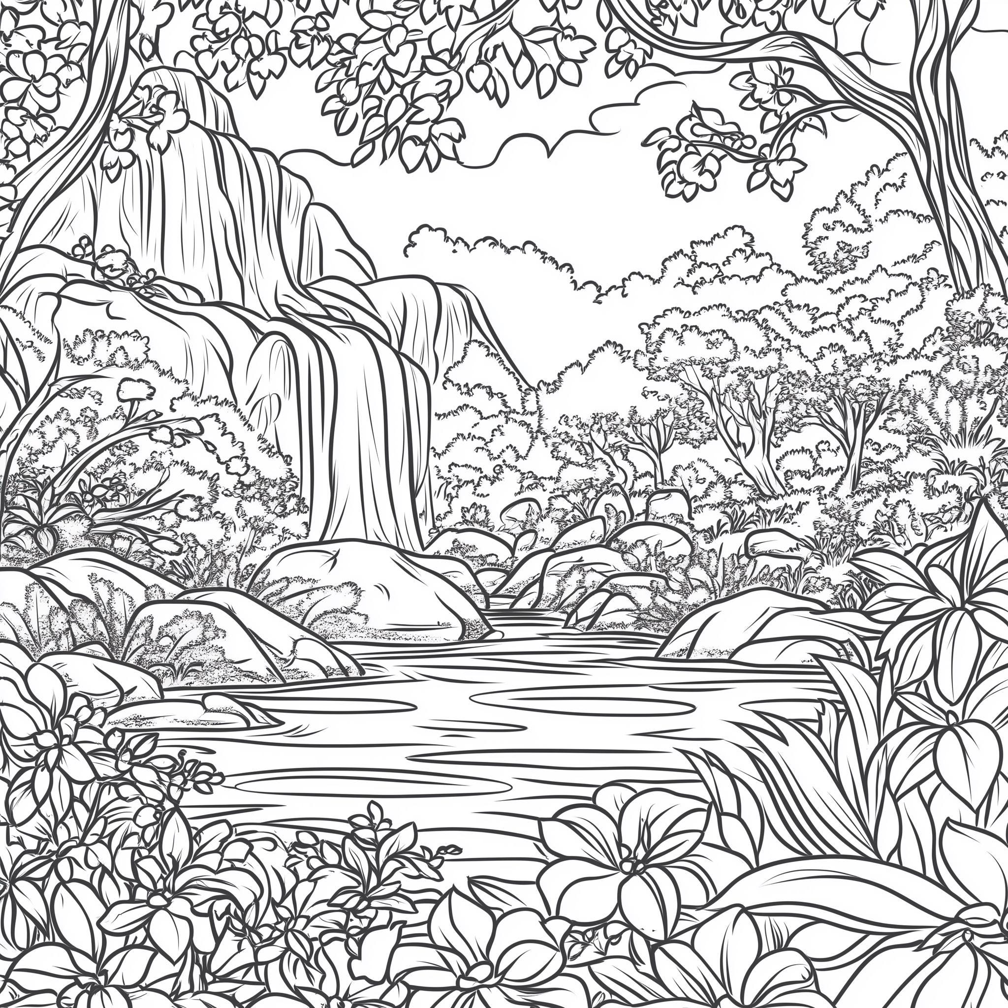 Nature-inspired Coloring Page - Printable PNG | Relaxing Scenery of ...