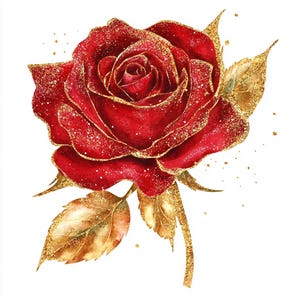Red and Gold Glitter Floral Bouquet / Clip Art Watercolor Bouquet ...