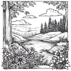 Nature-inspired Coloring Page - Printable PNG | Relaxing Scenery of ...