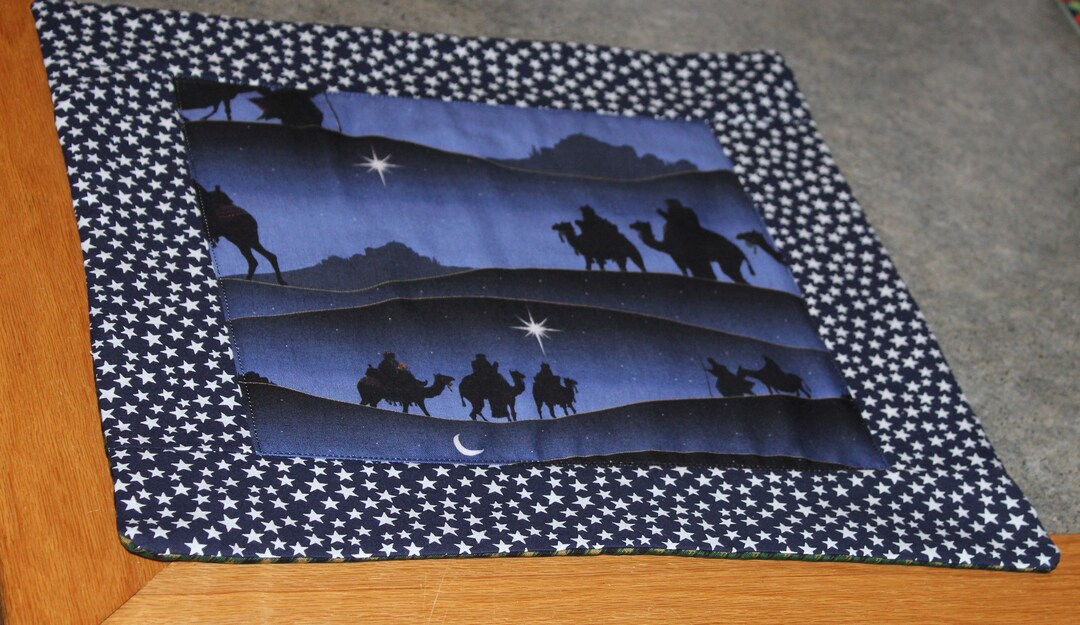 Blue Star Christmas Nativity New Handmade 14 X 14 Table Runner Topper ...