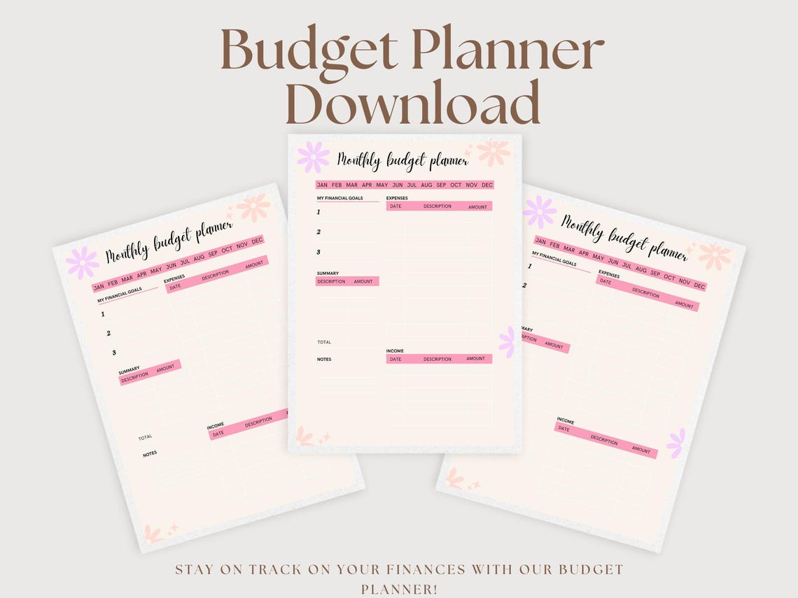 Monthly Budget Planner Printable Cute Expense Tracker PDF Financial ...