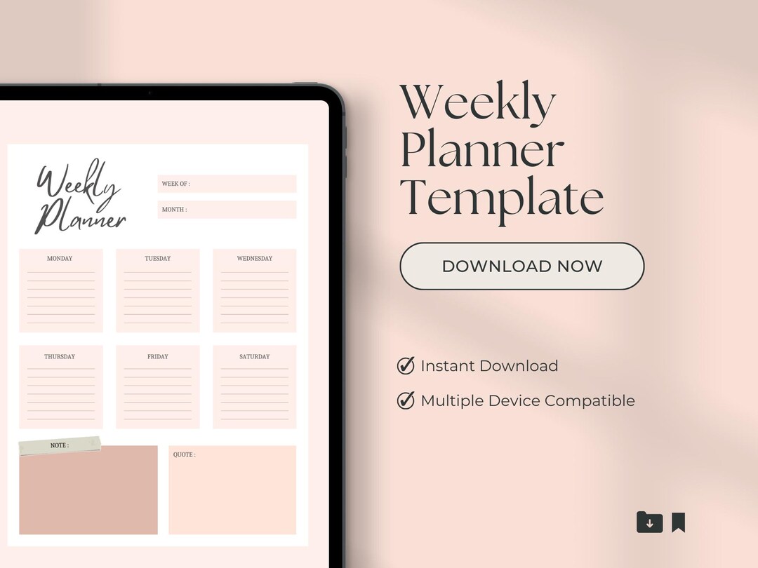 Weekly Planner Printable Minimalist Weekly Schedule PDF Undated Digital ...