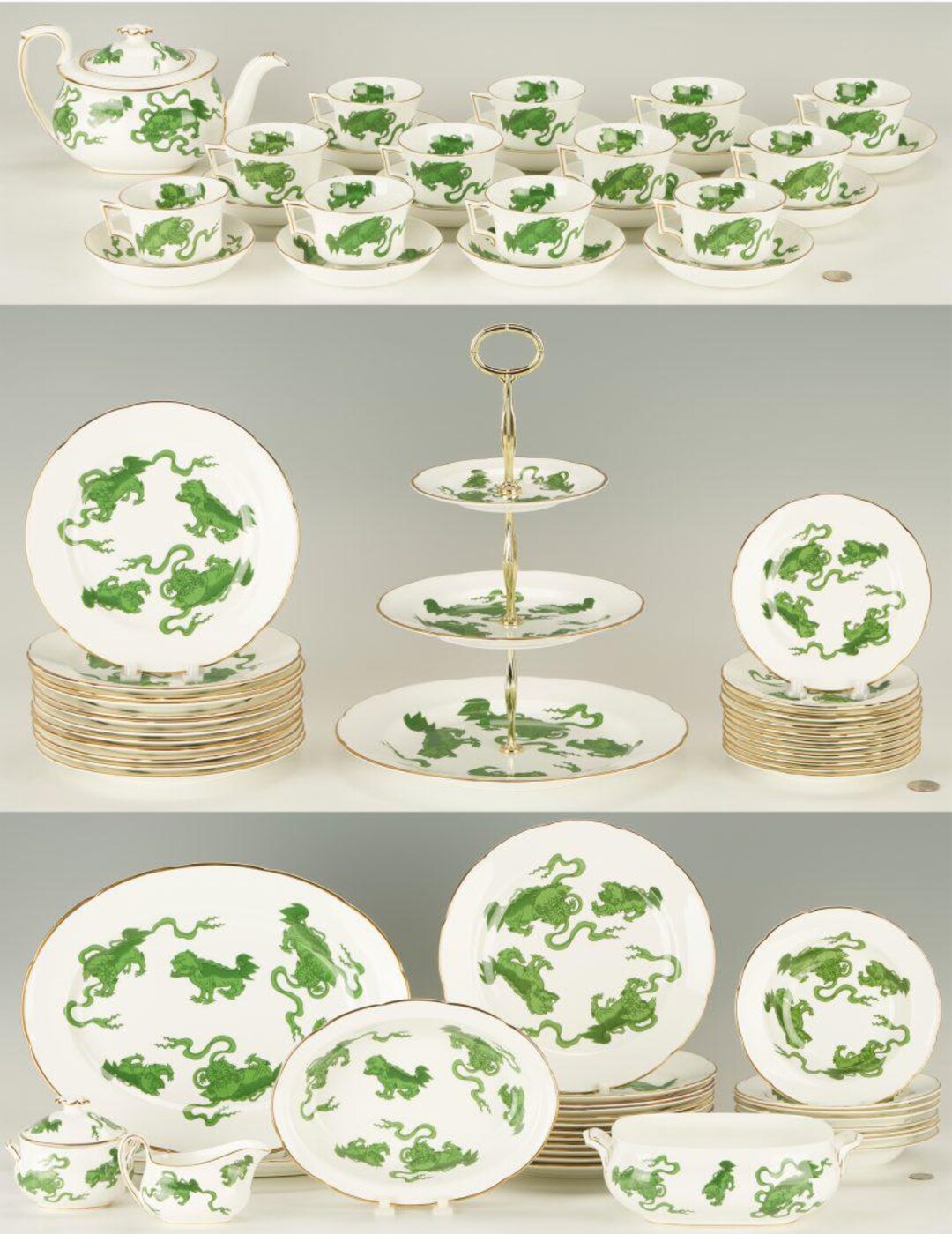 97 Piece, Set of 12 - Wedgwood Bone China Williamsburg Green Chinese ...