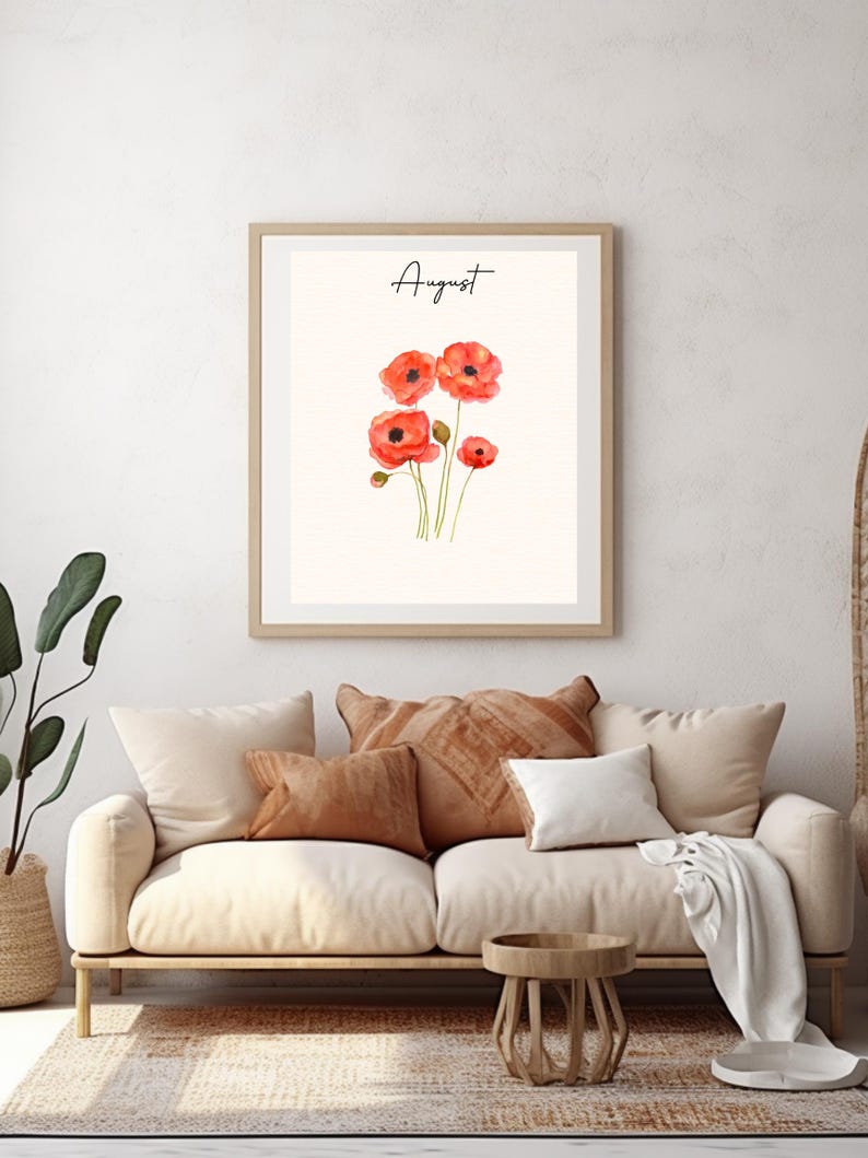 August Birthday Flower Art Poppy Digital Art Download - Etsy