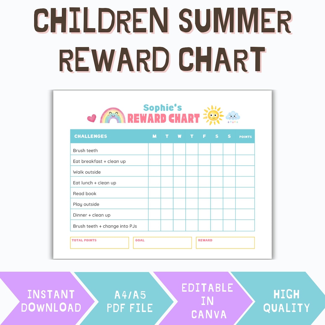 Children Summer Reward Chart | Fun & Engaging Behavior Tracker ...