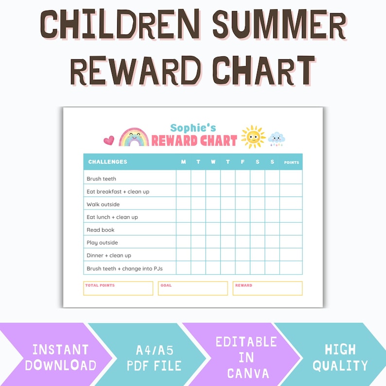 Children Summer Reward Chart | Fun & Engaging Behavior Tracker ...