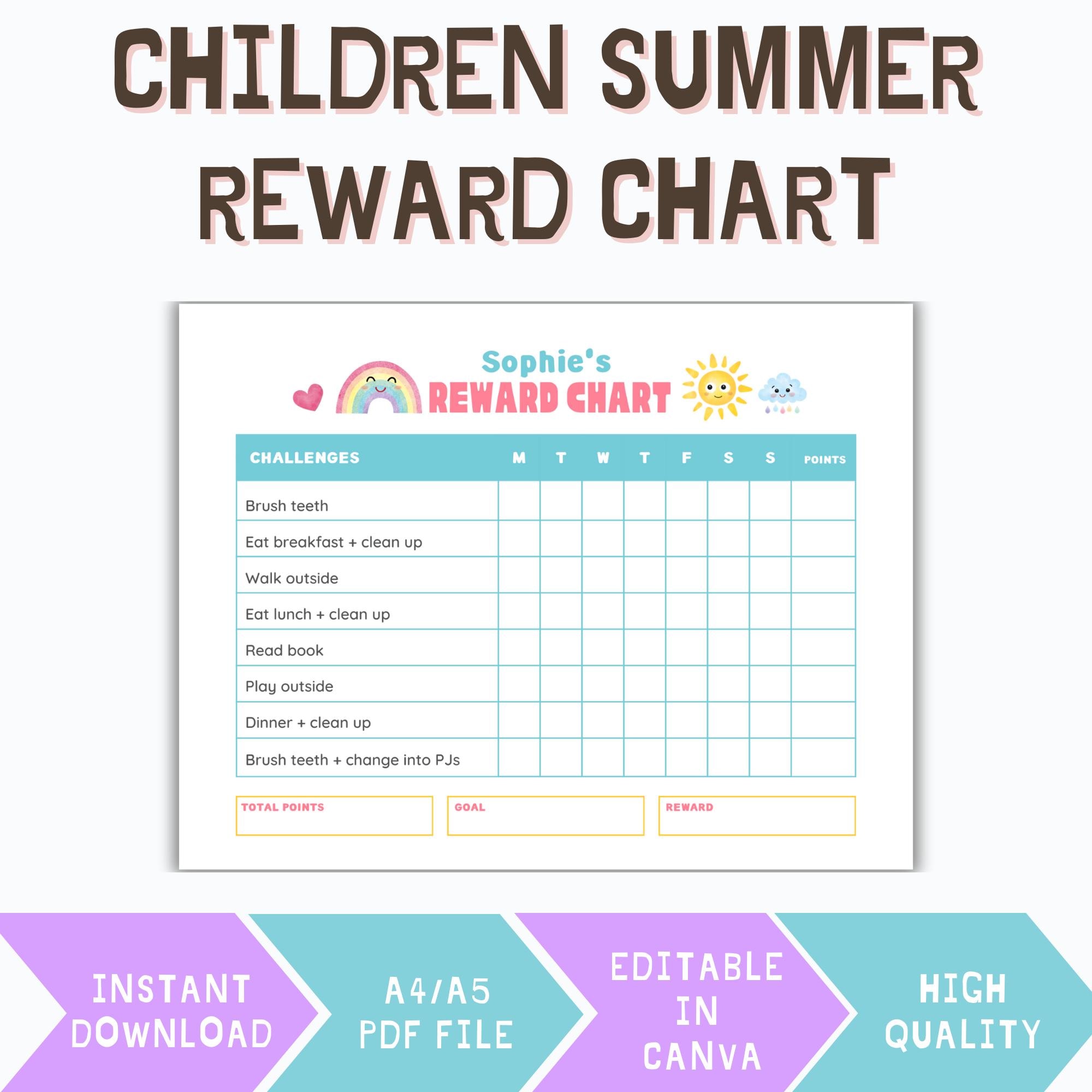 Children Summer Reward Chart | Fun & Engaging Behavior Tracker ...