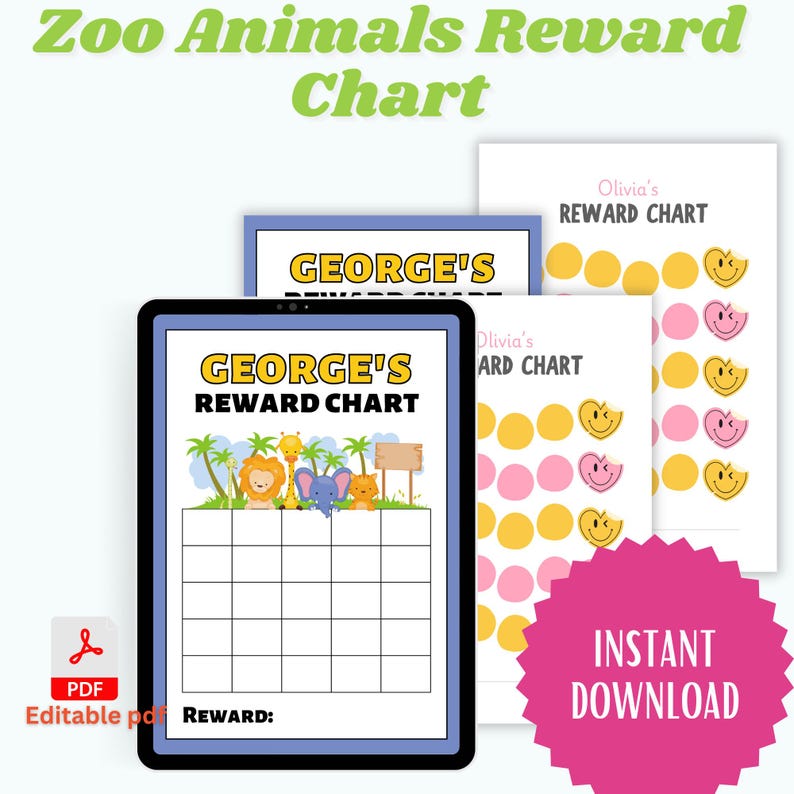 Reward Chart for Kids | Zoo Animals Printable Kids Motivation Chart ...