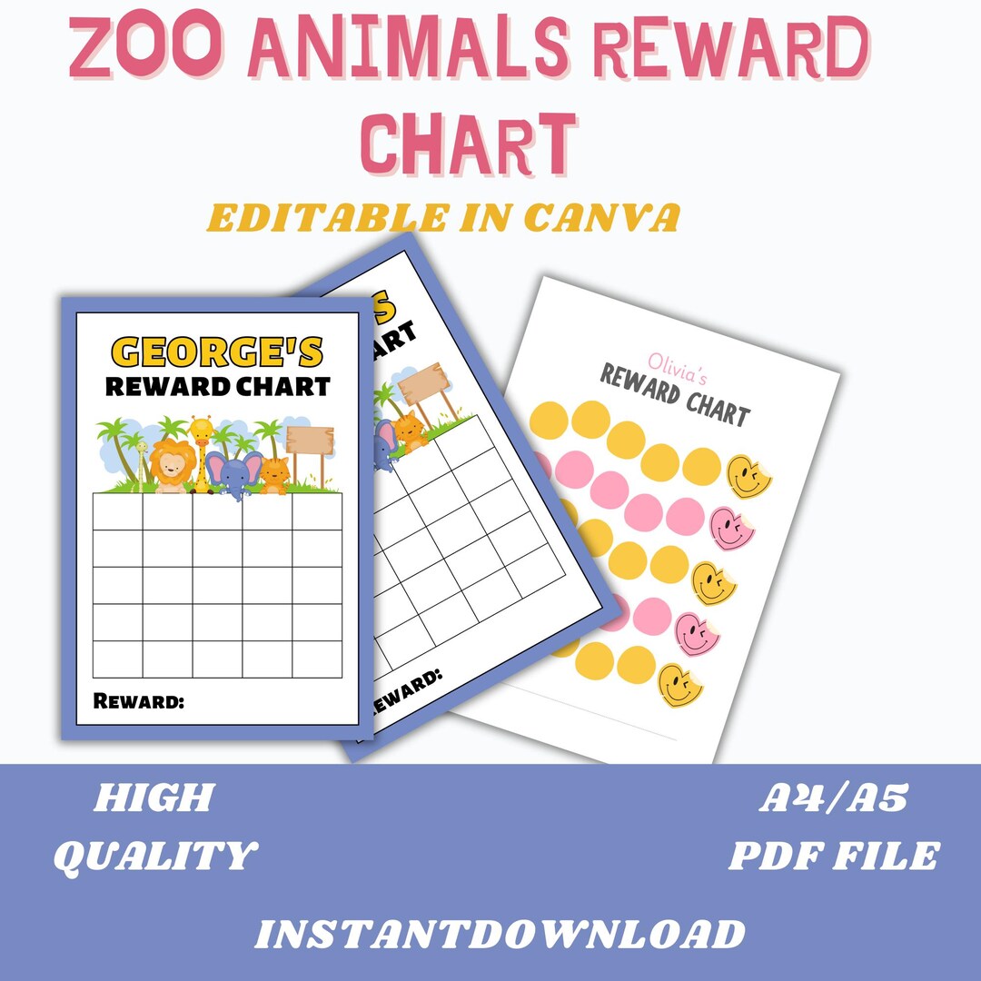 Reward Chart for Kids | Zoo Animals Printable Kids Motivation Chart ...