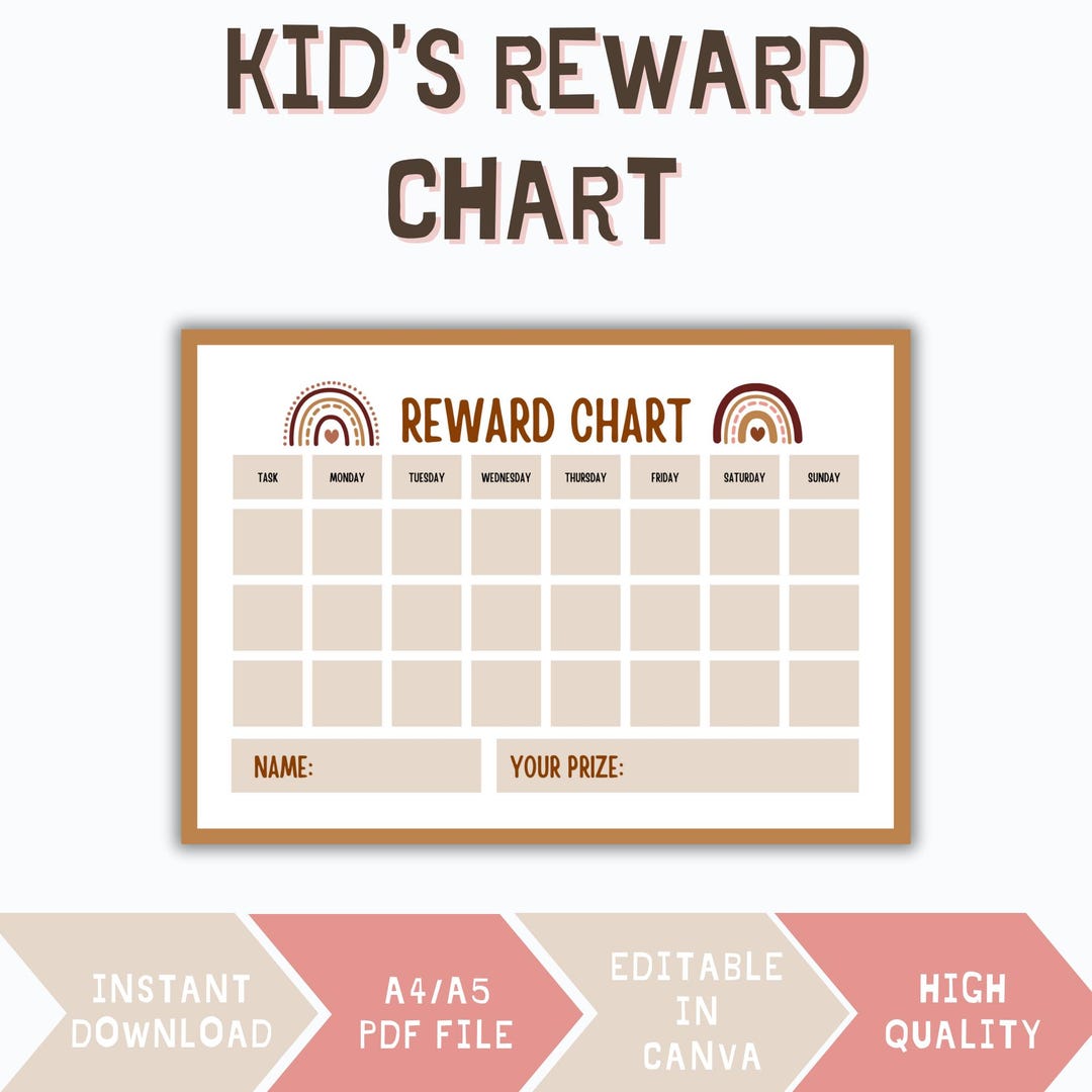 Reward Chart Printable | Fun Behavior Tracker for Kids | Motivational ...
