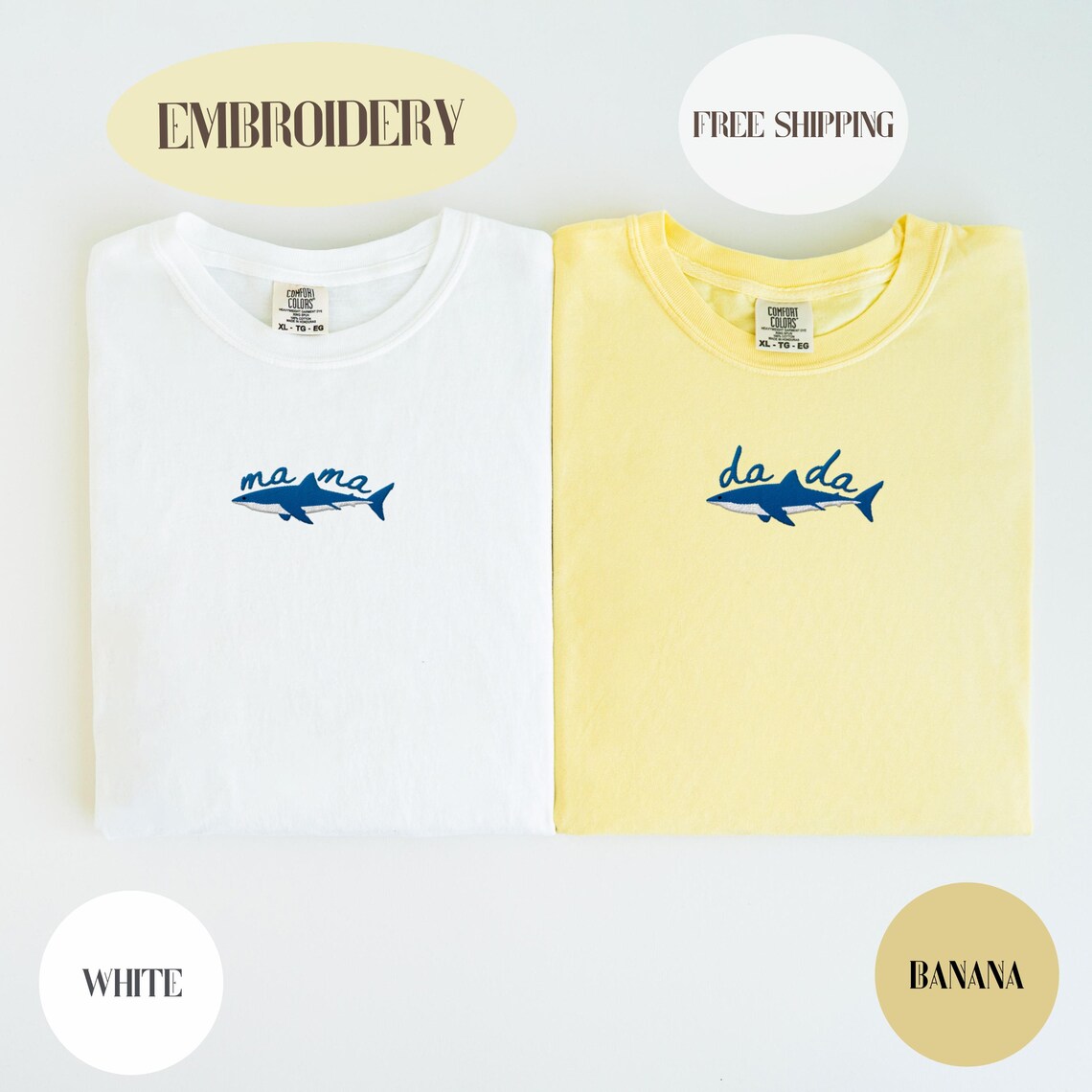 Embroidered Mama Shark, Dada Shark Shirt, Custom Mama Dada Shark ...
