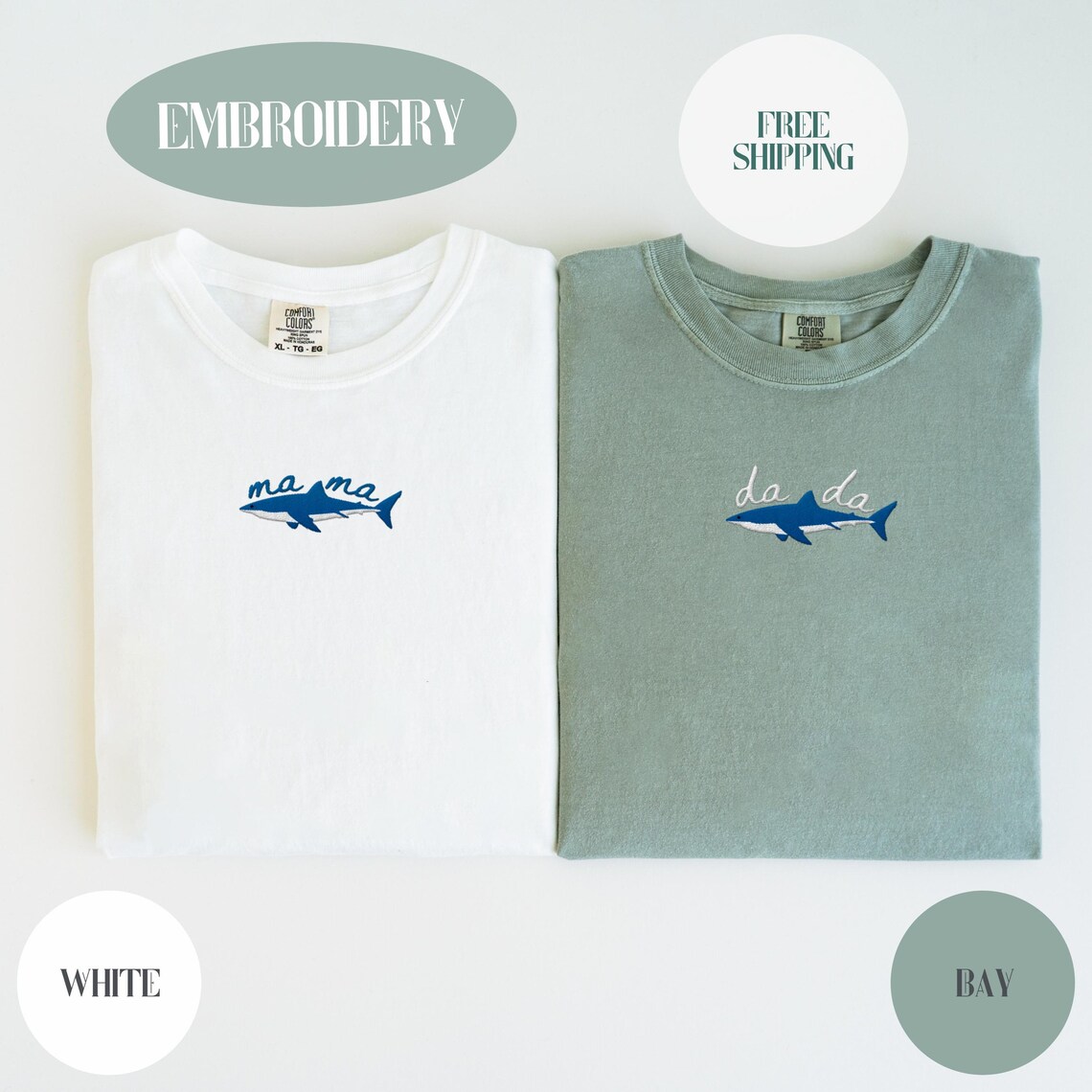 Embroidered Mama Shark, Dada Shark Shirt, Custom Mama Dada Shark ...