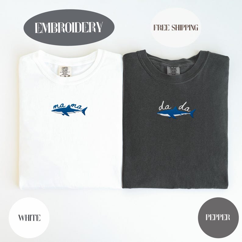 Embroidered Mama Shark, Dada Shark Shirt, Custom Mama Dada Shark ...