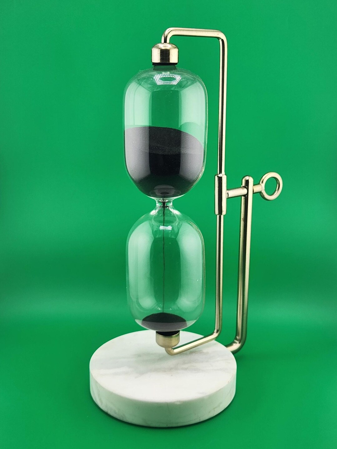 Modern Glass Hourglass Sculpture With Brass Frame and Marble Base ...