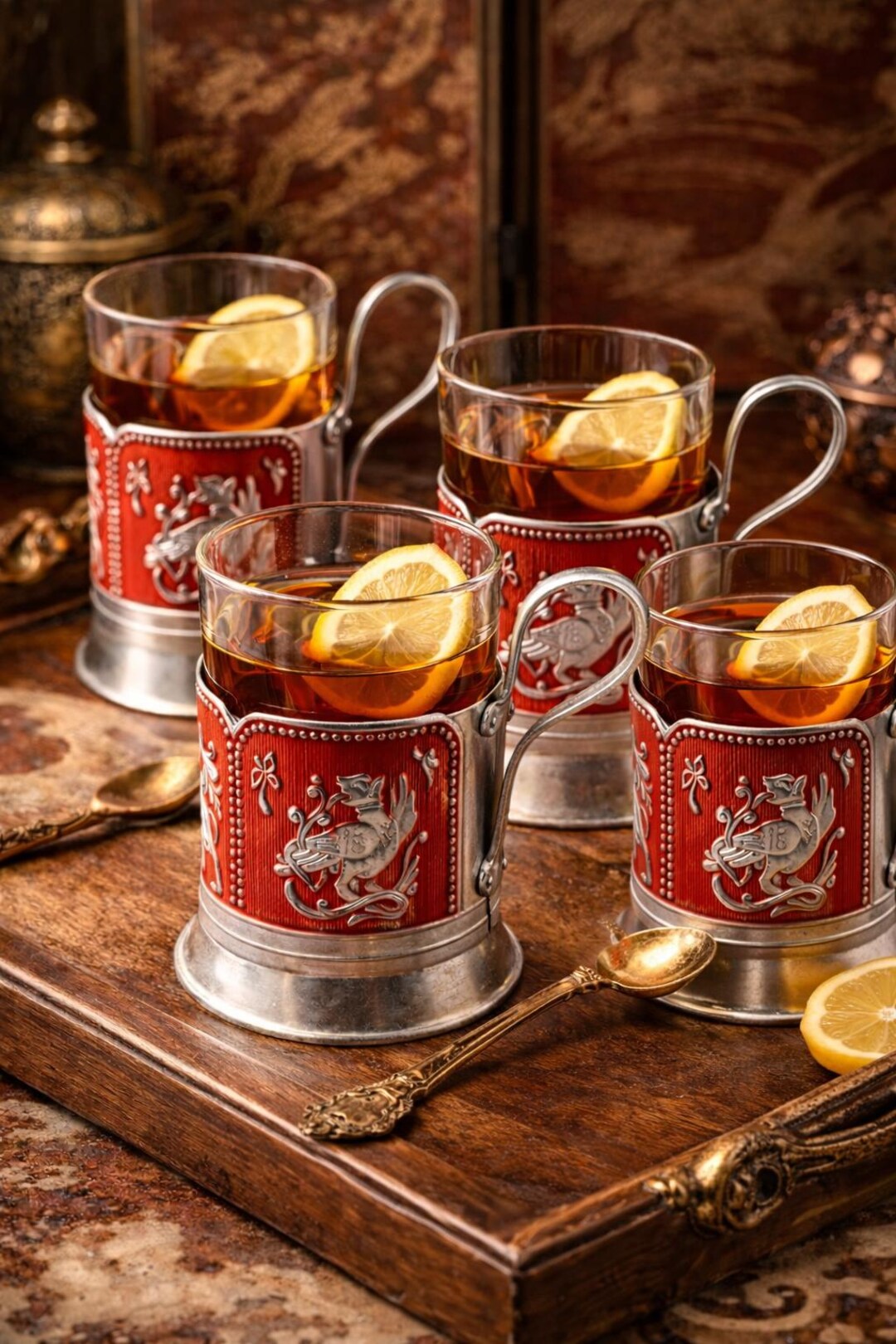Set of 4 Vintage Soviet Podstakannik Tea Glass Holders Firebird Motif ...