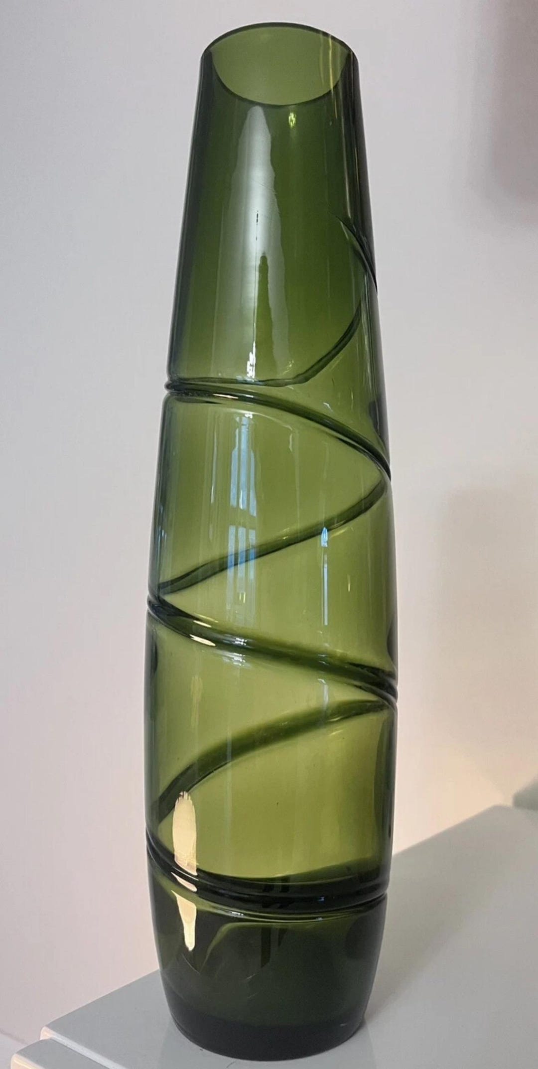 Murano Style Swirl Hand Blown Glass Green Vase - Etsy
